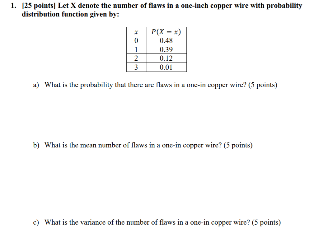 Solved 1. [25 points] Let X denote the number of flaws in a | Chegg.com