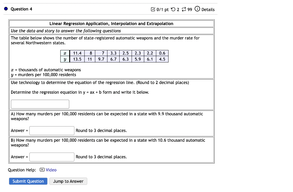 Solved Question 4 0/1 pt 299 Details Linear Regression | Chegg.com