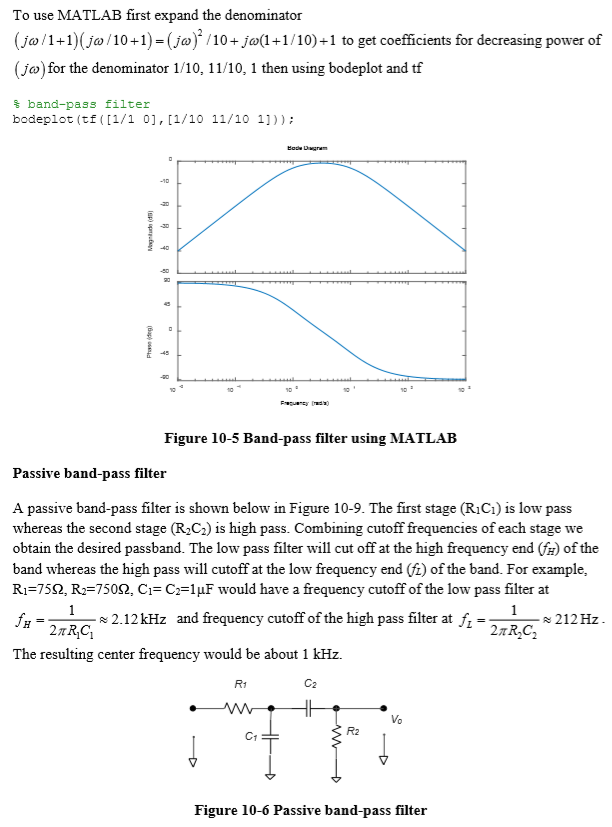 Solved Exercise 10-5 Band-pass filter using MATLAB Consider | Chegg.com
