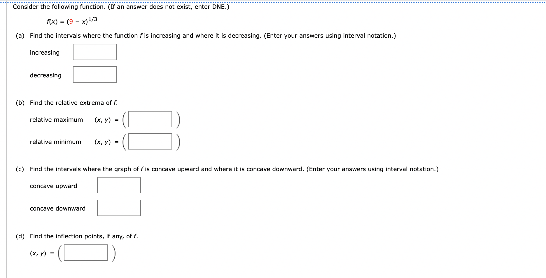 Solved Consider the following function. (If an answer does | Chegg.com