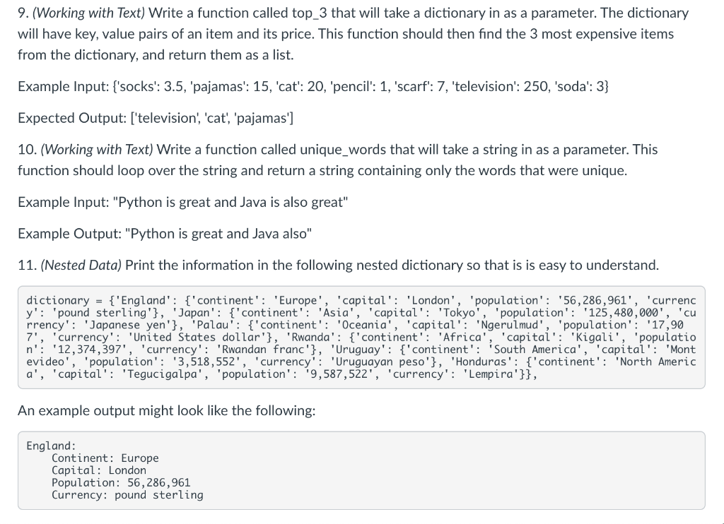 Solved 9. (Working with Text) Write a function called top_3 | Chegg.com