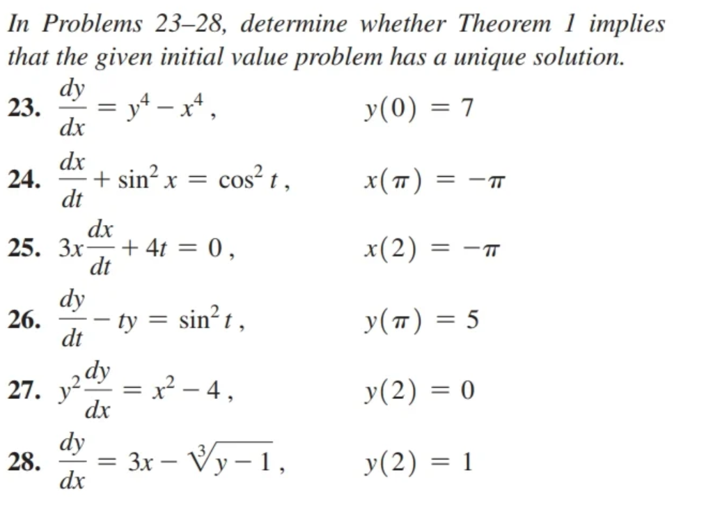 Solved q)24 Theorem 1. Consider the initial value | Chegg.com