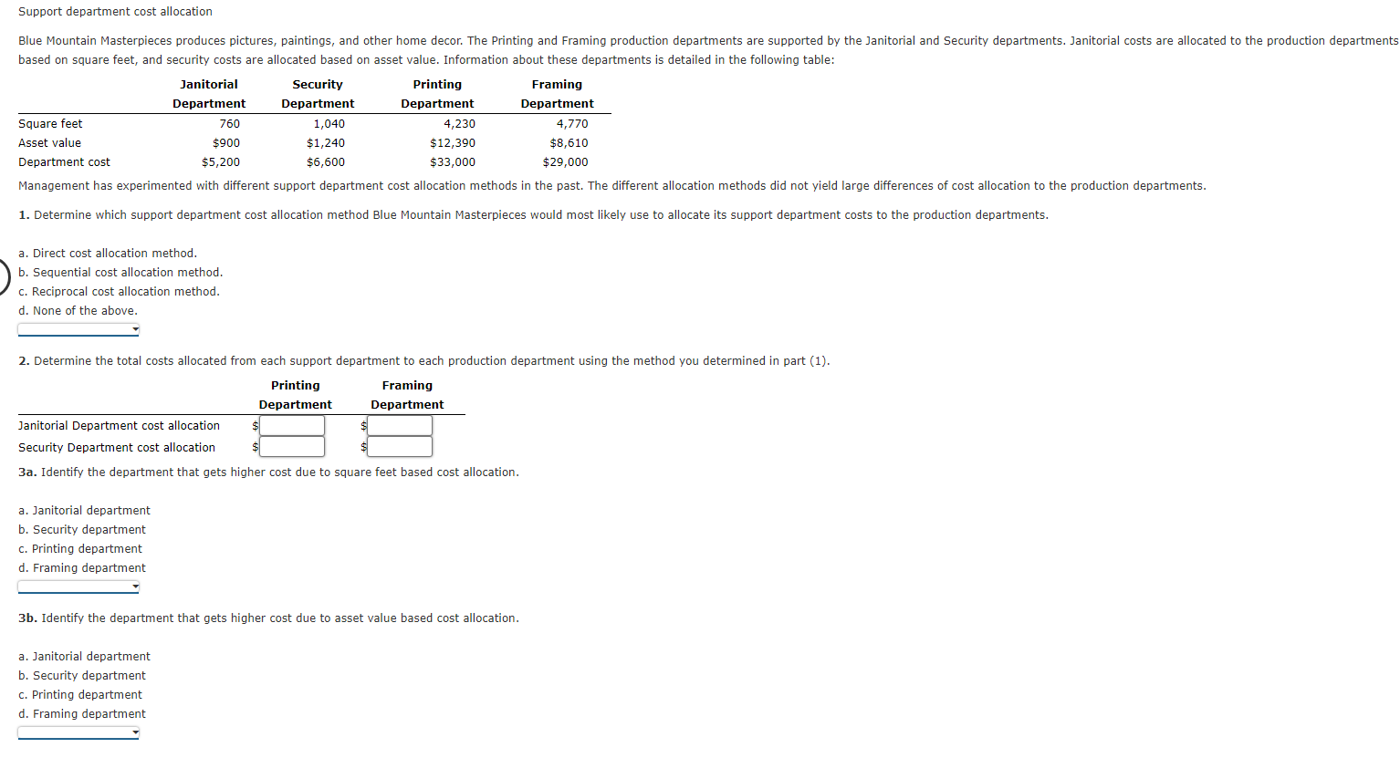 Solved A Direct Cost Allocation Method B Sequential Cost