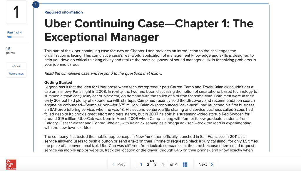 Required information Uber Continuing Case-Chapter 1: | Chegg.com