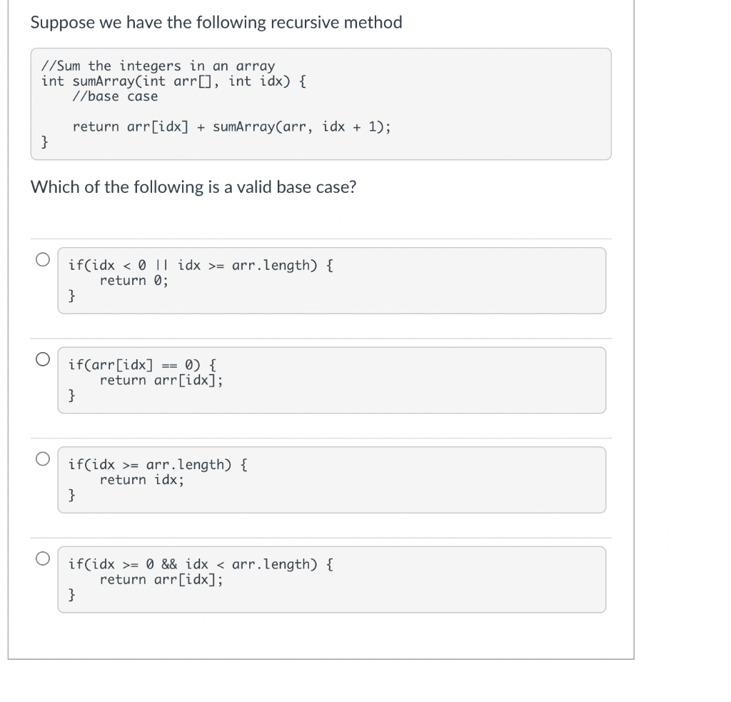 Solved What error is thrown if too many recursive calls are | Chegg.com