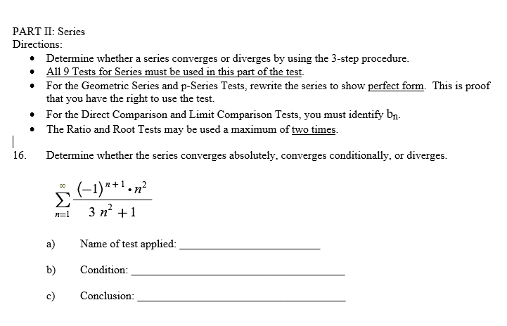 Solved PART II: Series Directions: • Determine whether a | Chegg.com