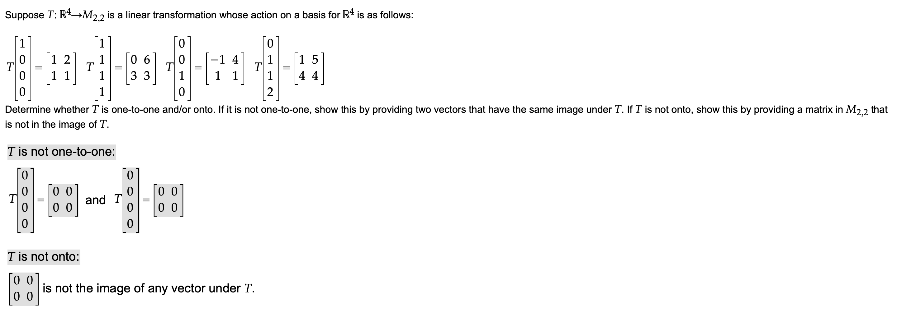 Solved Suppose T: ℝ4→M2,2 is a linear transformation whose | Chegg.com