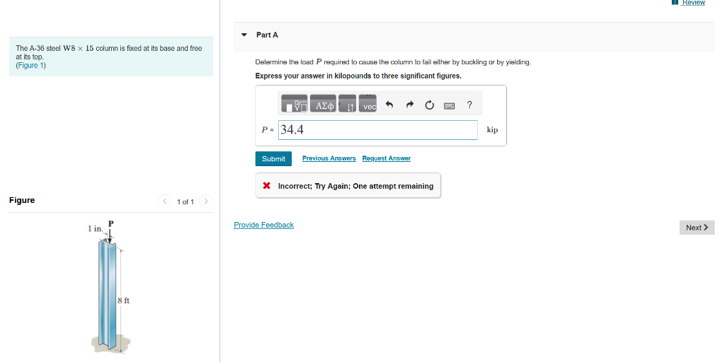 Solved The A-36 steel W8 ×15 column is fixed at its base and | Chegg.com