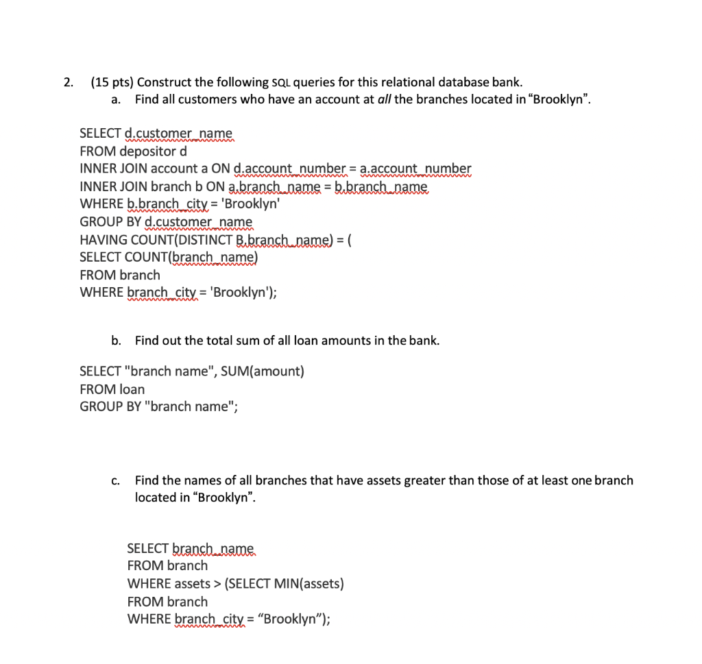 Solved Consider the bank database Branch (branch name (pk), | Chegg.com