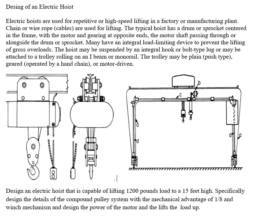 Desing of an Electric Hoist Electric hoists are used | Chegg.com