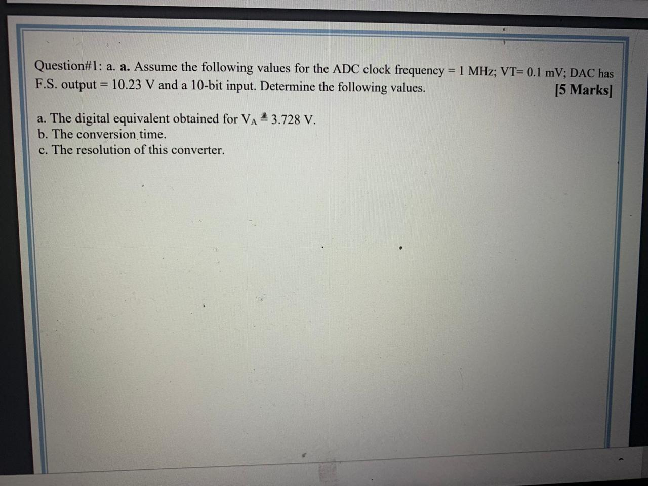 Solved Question 1 A A Assume The Following Values For The