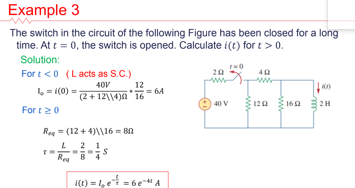 Solved Example 3 The switch in the circuit of the following | Chegg.com