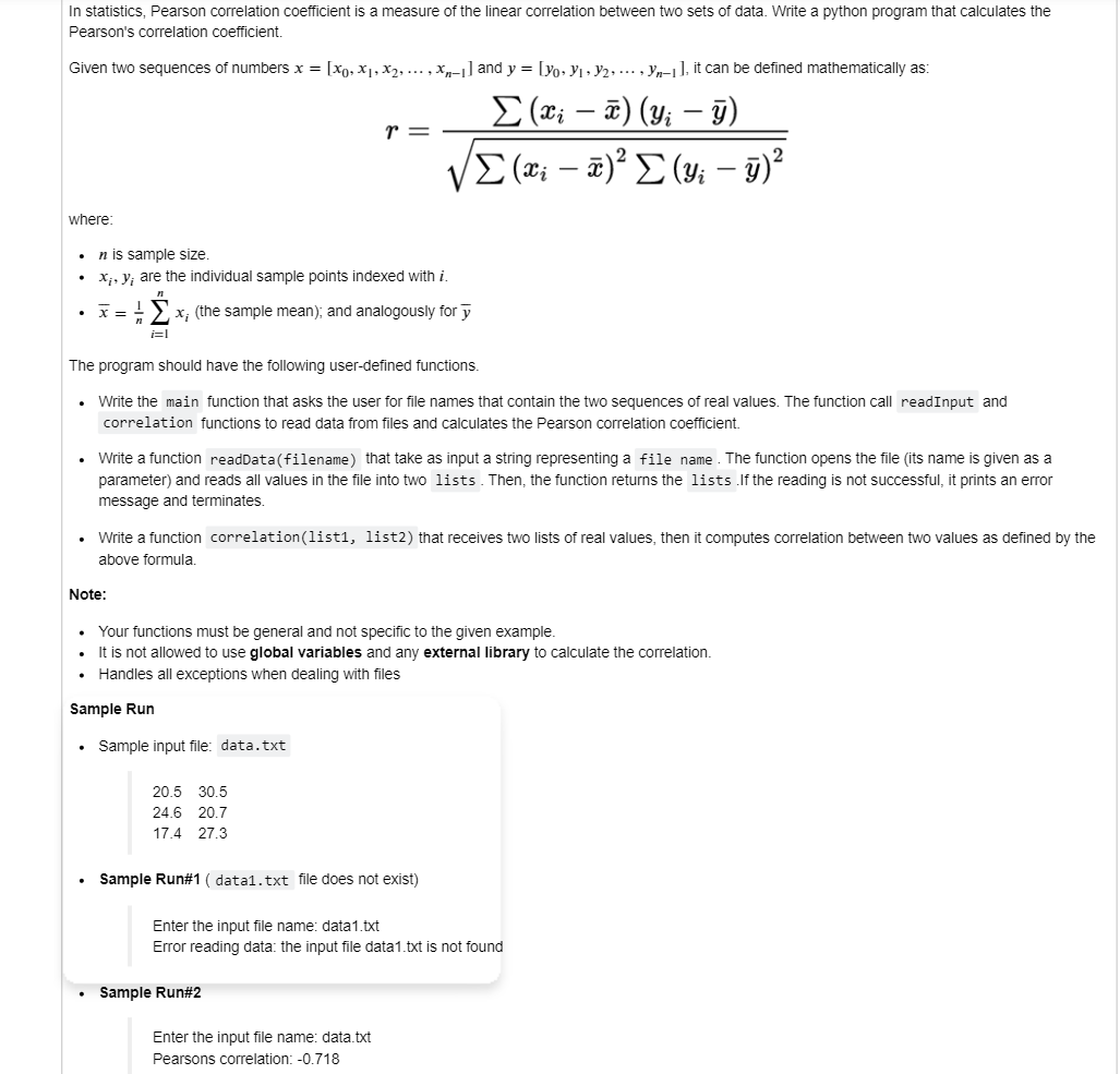 Solved In statistics, Pearson correlation coefficient is a | Chegg.com