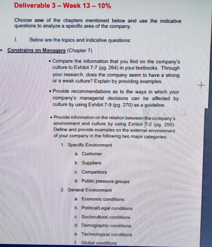 Solved Deliverable 3-Week 13 - 10% Choose one of the | Chegg.com