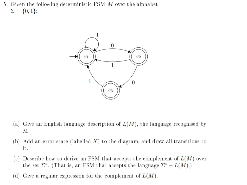 Solved 5. Given the following deterministic FSM M over the | Chegg.com