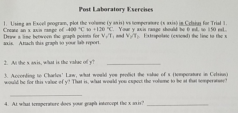 Post Laboratory Exercises 1. Using an Excel program, | Chegg.com