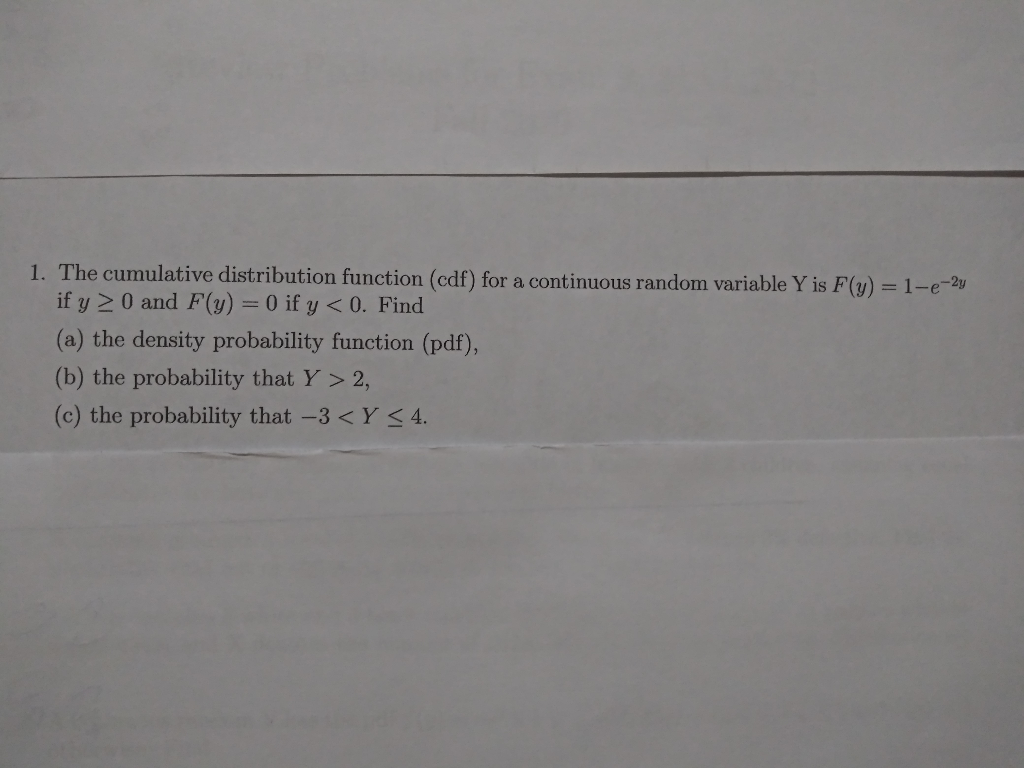 Solved 1. The cumulative distribution function (cdf) for a | Chegg.com