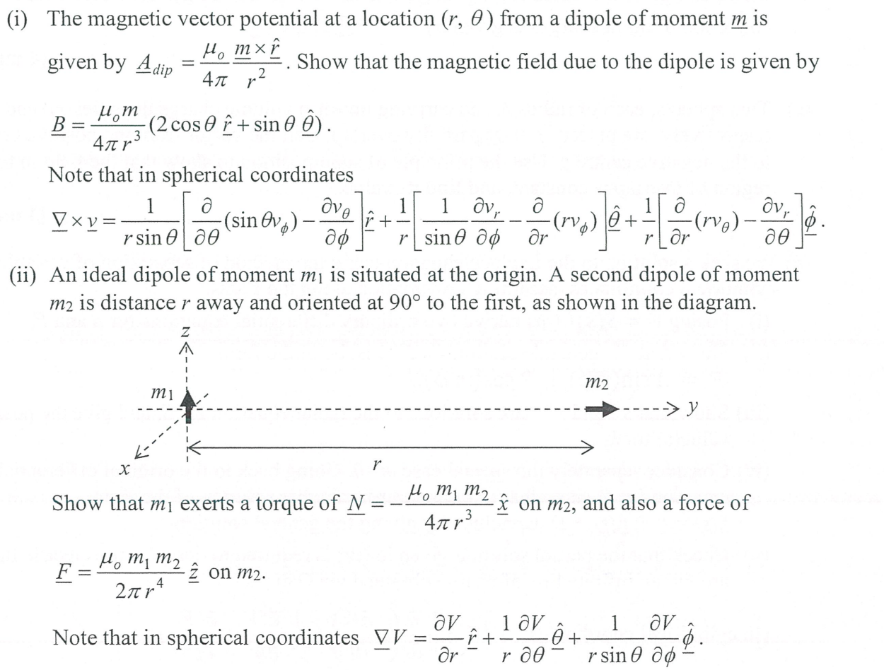 Solved (i) The magnetic vector potential at a location (r, | Chegg.com