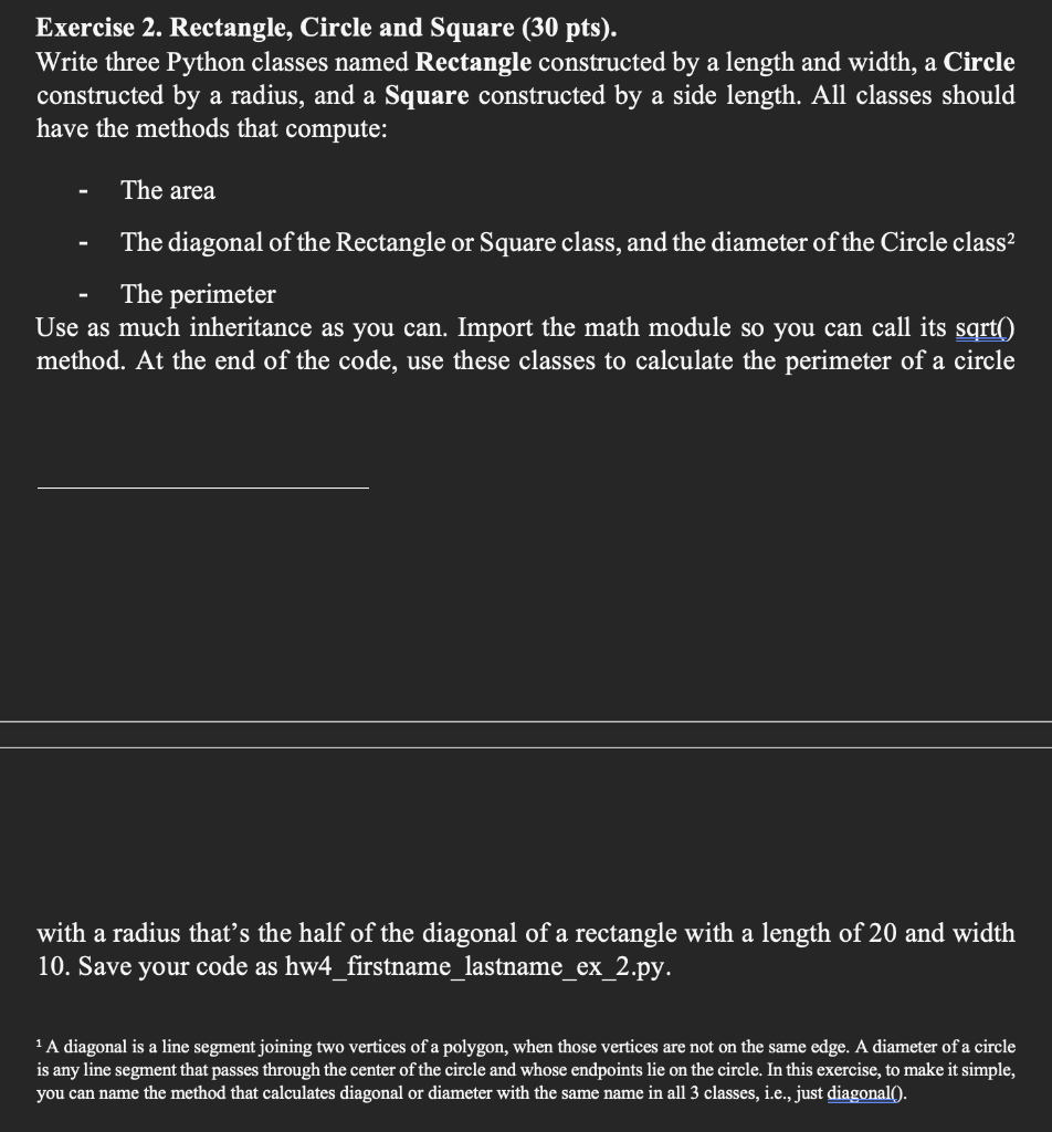 Solved Exercise 2. Rectangle, Circle and Square (30 pts). | Chegg.com
