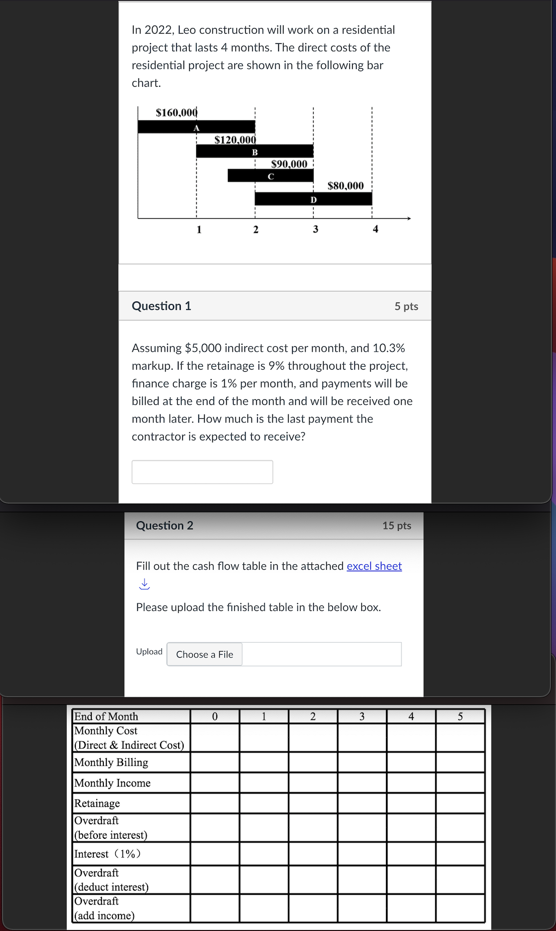 Solved Question Fill out the cash flow table in the attached | Chegg.com