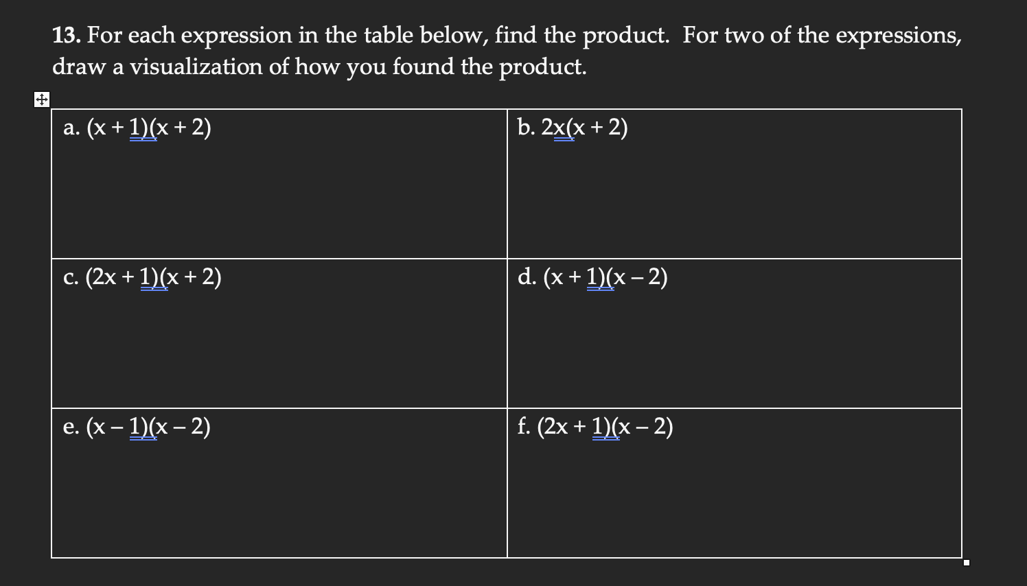 Solved 13. For each expression in the table below, find the | Chegg.com