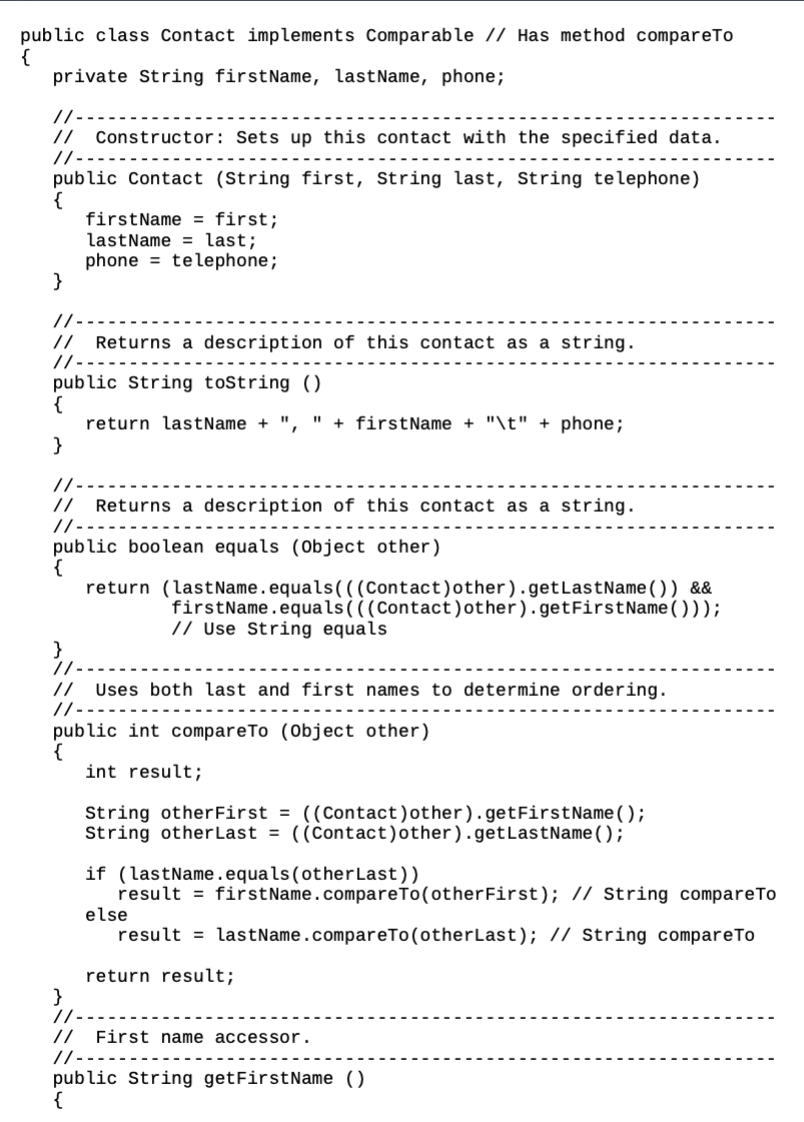 Solved \} return firstName; // // Last name accessor. // | Chegg.com