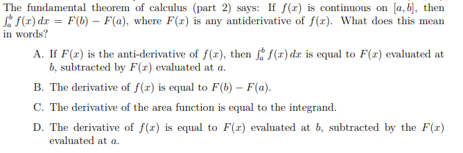 Solved The fundamental theorem of calculus (part 1 ) says: | Chegg.com