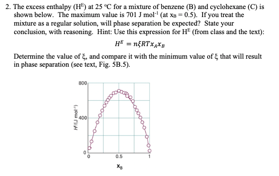 Solved The excess enthalpy (HE) at 25∘C for a mixture of | Chegg.com