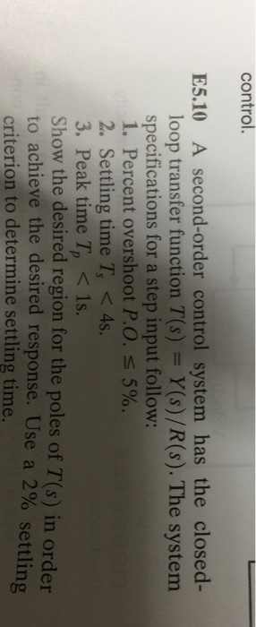Solved control. E5.10 A second-order control system has the | Chegg.com