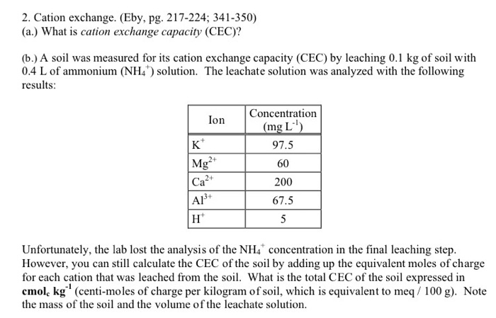 Solved 2. Cation exchange. (Eby, pg. 217-224; 341-350) (a.) | Chegg.com