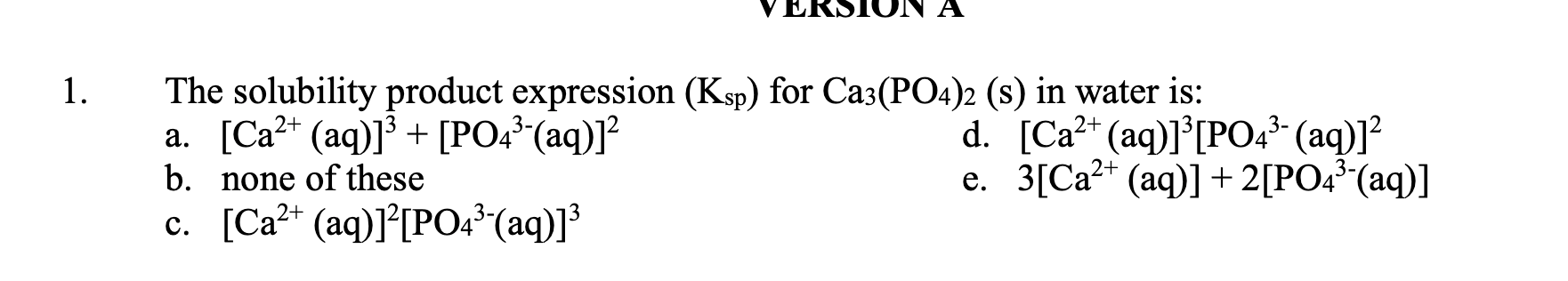 Solved The solubility product expression (Ksp) for | Chegg.com