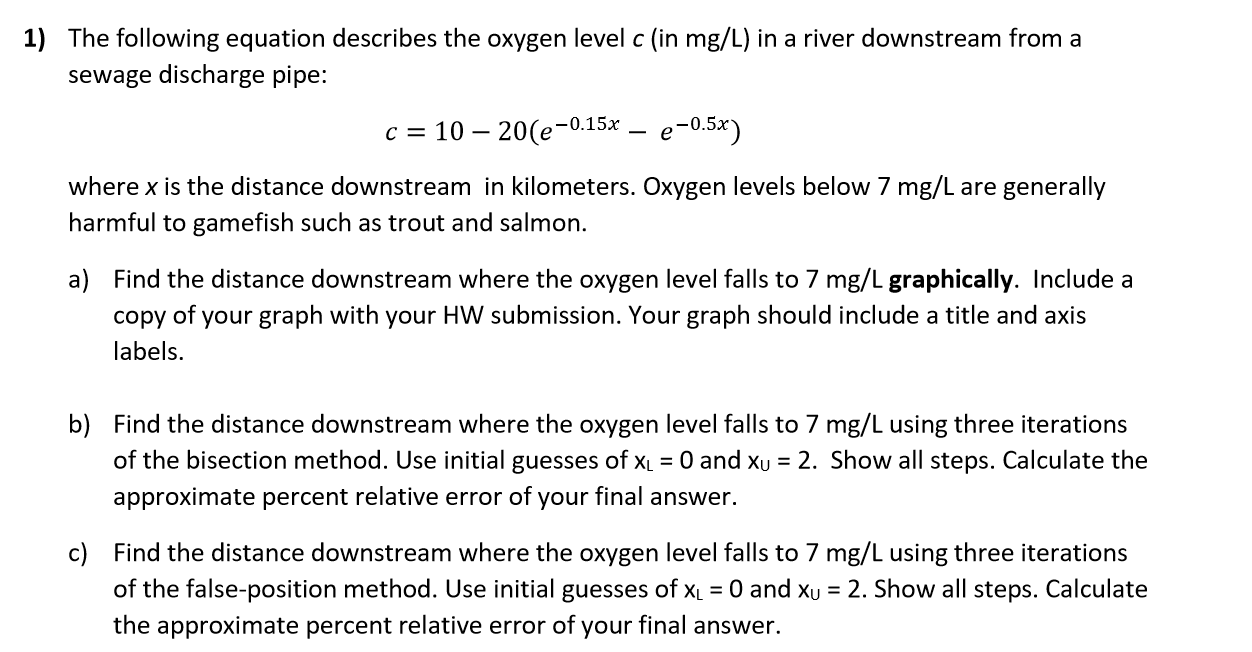 1) The following equation describes the oxygen level | Chegg.com