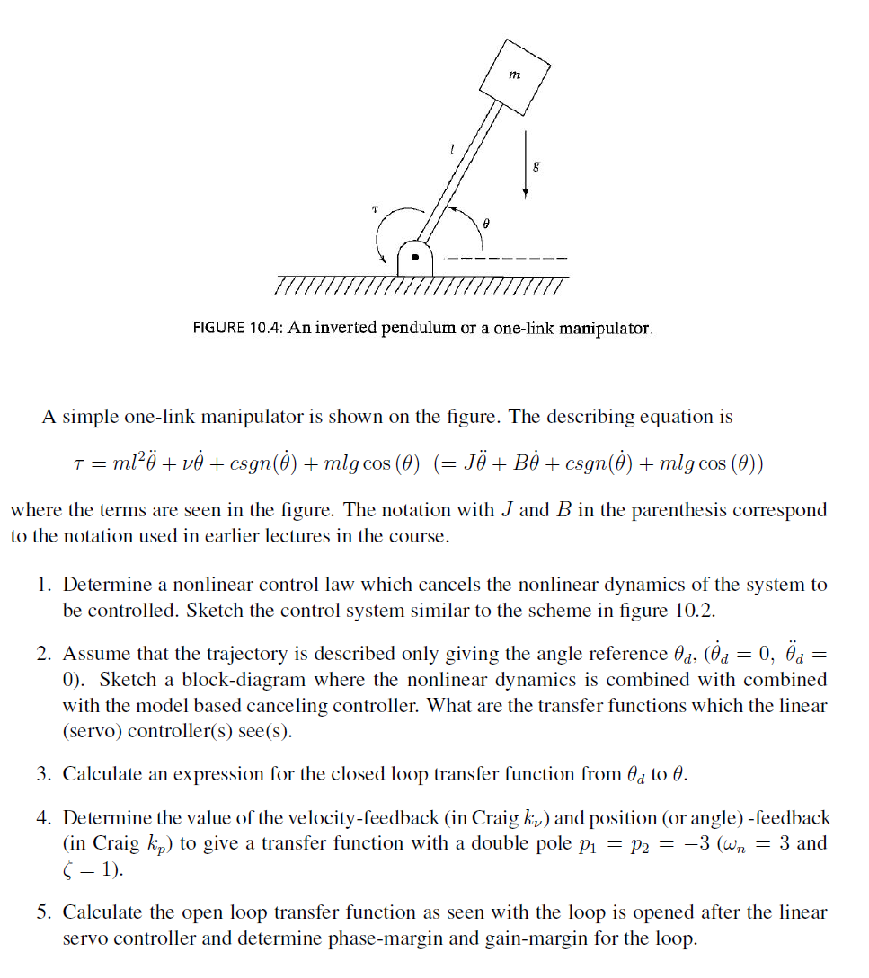 m A FIGURE 10.4: An inverted pendulum or a one-link | Chegg.com