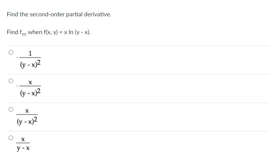 Solved Find the second-order partial derivative.Find fyy | Chegg.com