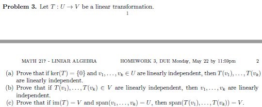Solved Problem 3. Let T: UV be a linear transformation. 1 2 | Chegg.com
