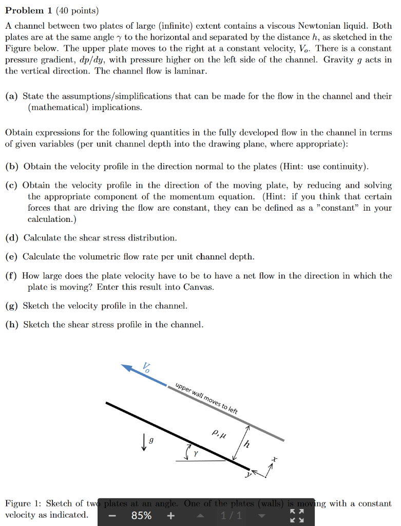 Solved Problem 1 (40 points) A channel between two plates of | Chegg.com