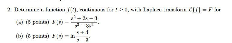 Solved 2. Determine a function f(t), continuous for t≥0, | Chegg.com