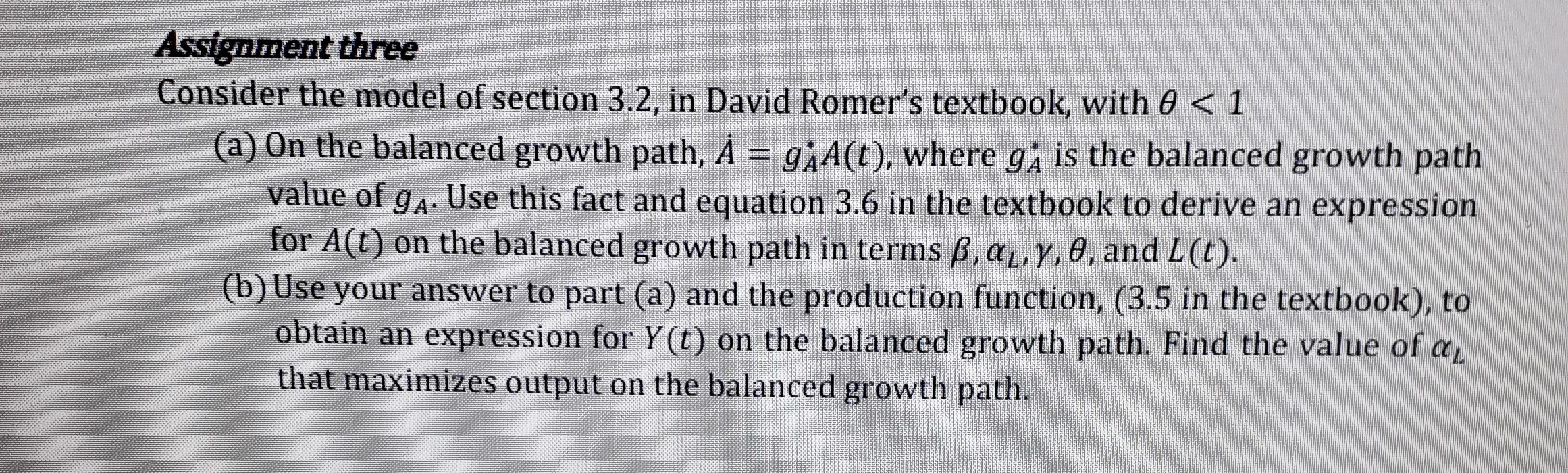 Solved Assignment three Consider the model of section 3.2, | Chegg.com