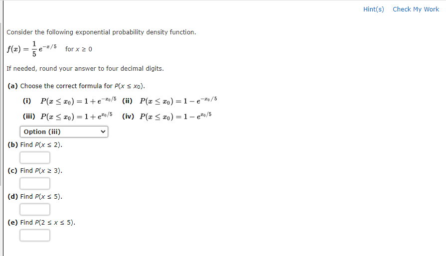 Solved Consider the following exponential probability | Chegg.com