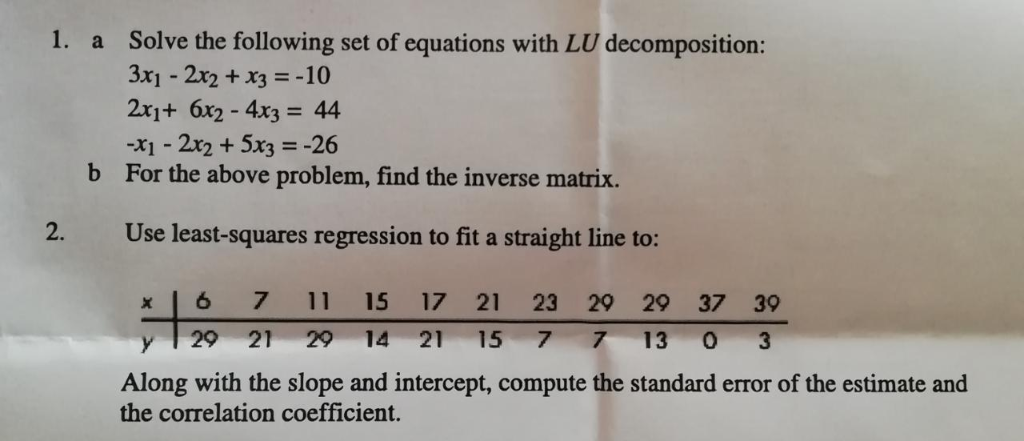Solved 1. Solve the following set of equations with LU | Chegg.com