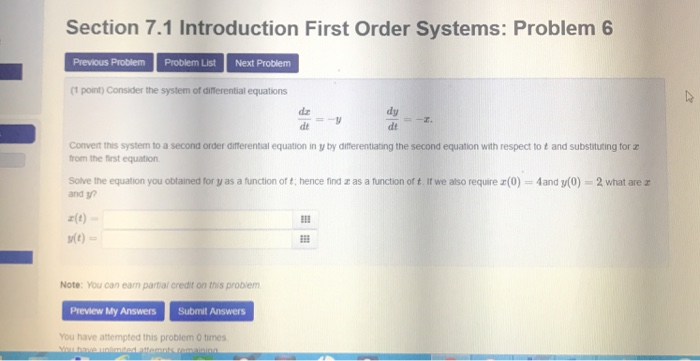 Solved Section 7 1 Introduction First Order Systems Problem