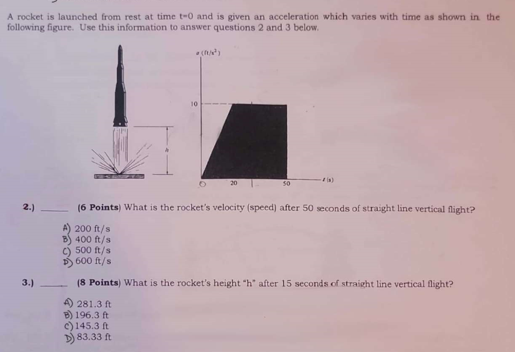Solved A rocket is launched from rest at time t=0 ﻿and is | Chegg.com