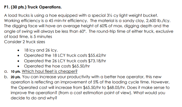 Solved P1. (30 pts.) Truck Operations. A load trucks is | Chegg.com