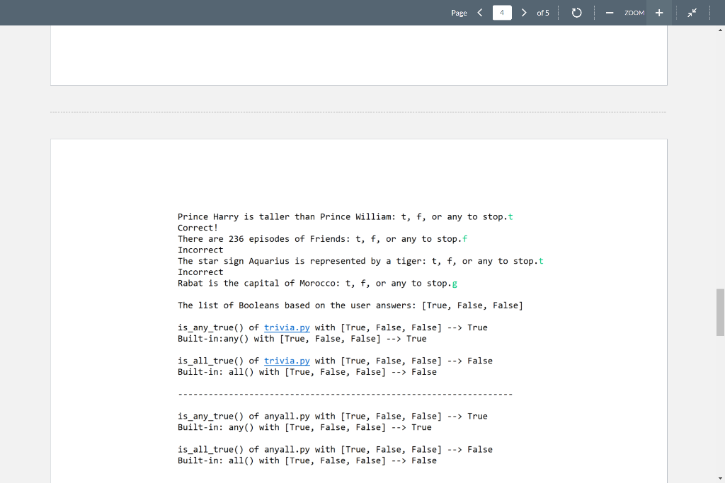 Solved Page of 5 ZOOM 2. Add a module trivia.py to the | Chegg.com