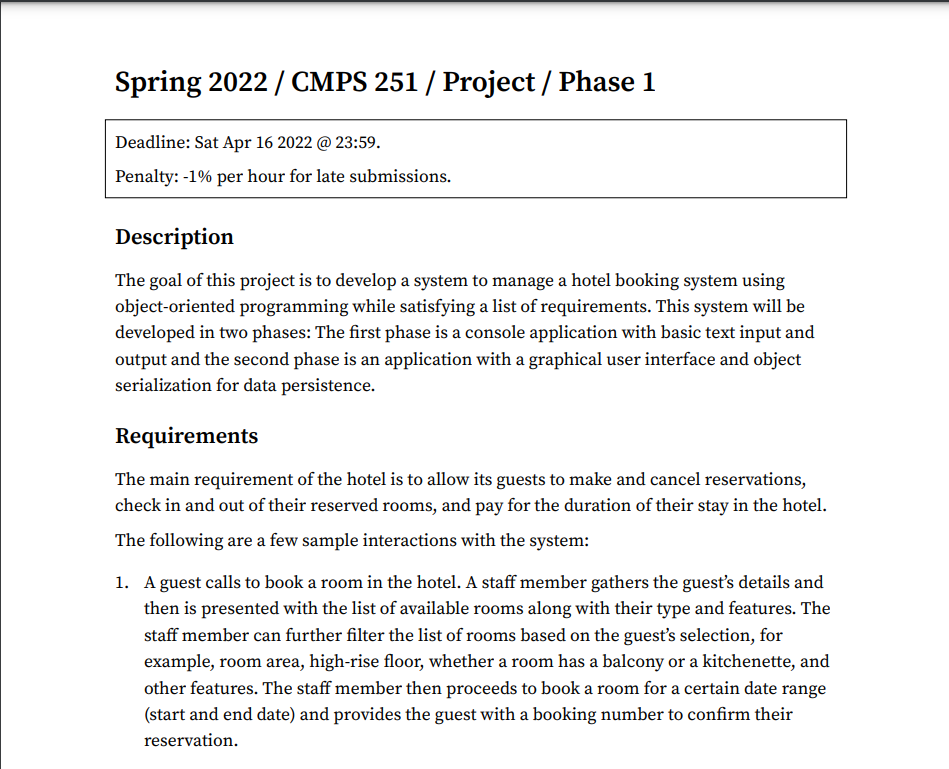Spring 2022 / CMPS 251 / Project / Phase 1 Deadline: | Chegg.com