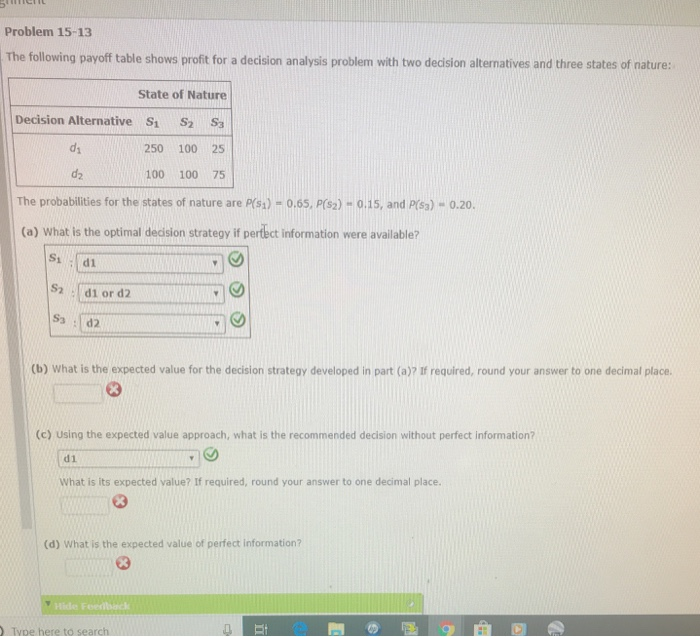 Solved Problem 15-13 The following payoff table shows profit | Chegg.com