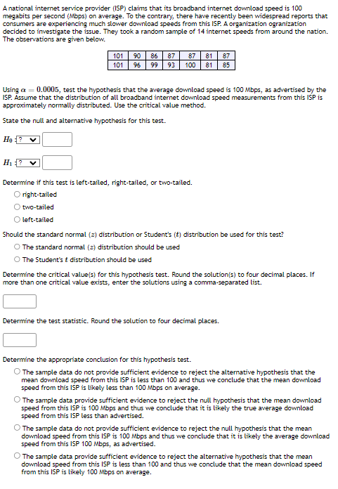 Solved A national intemet service provider (ISP) claims that | Chegg.com
