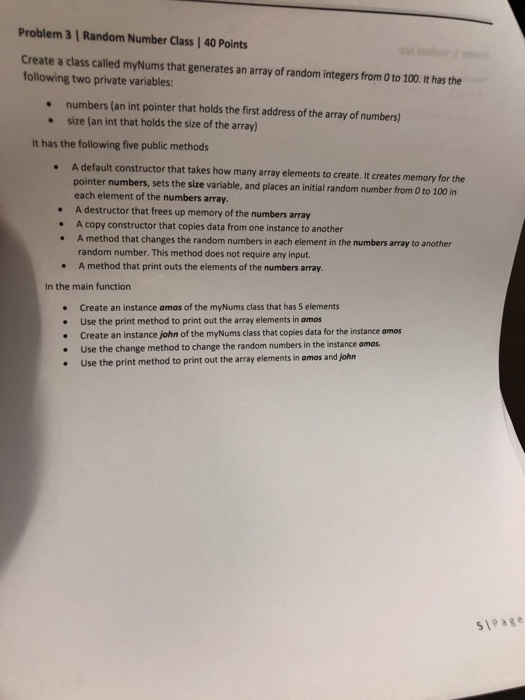 Solved Problem 3 | Random Number Class | 40 Points Create a | Chegg.com