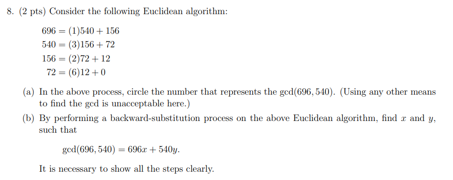 Solved 2 Pts Consider The Following Euclidean Algorithm
