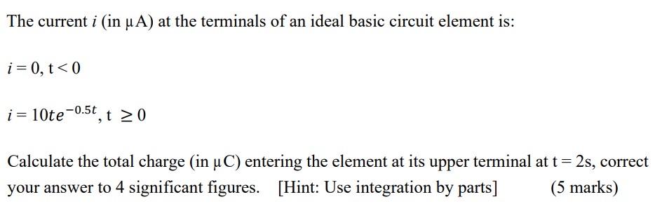 Solved The current i( in μA) at the terminals of an ideal | Chegg.com